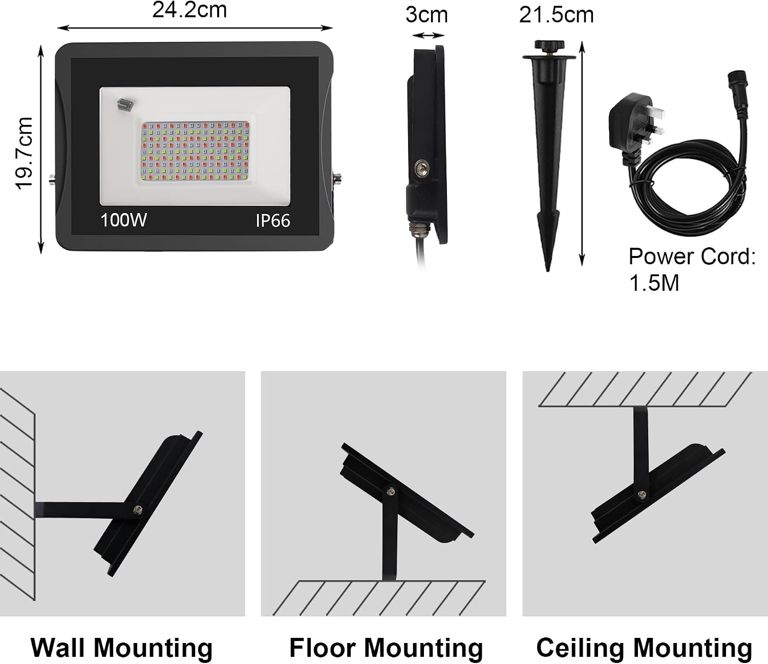 NATPOW 100W RGB Colour Changing Flood Lights, LED Floodlight Outdoor ...