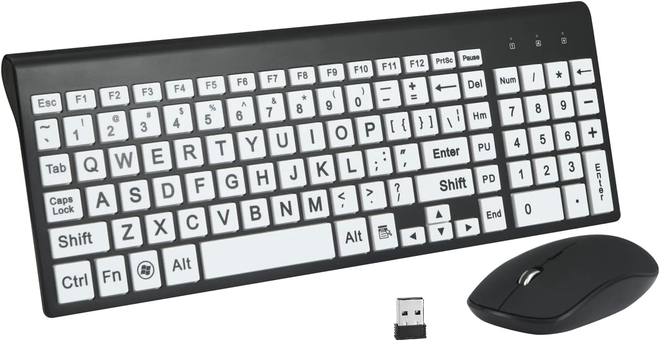 Amazon.com: Full Size Large Print 2.4g Wireless Keyboard and Mouse with ...