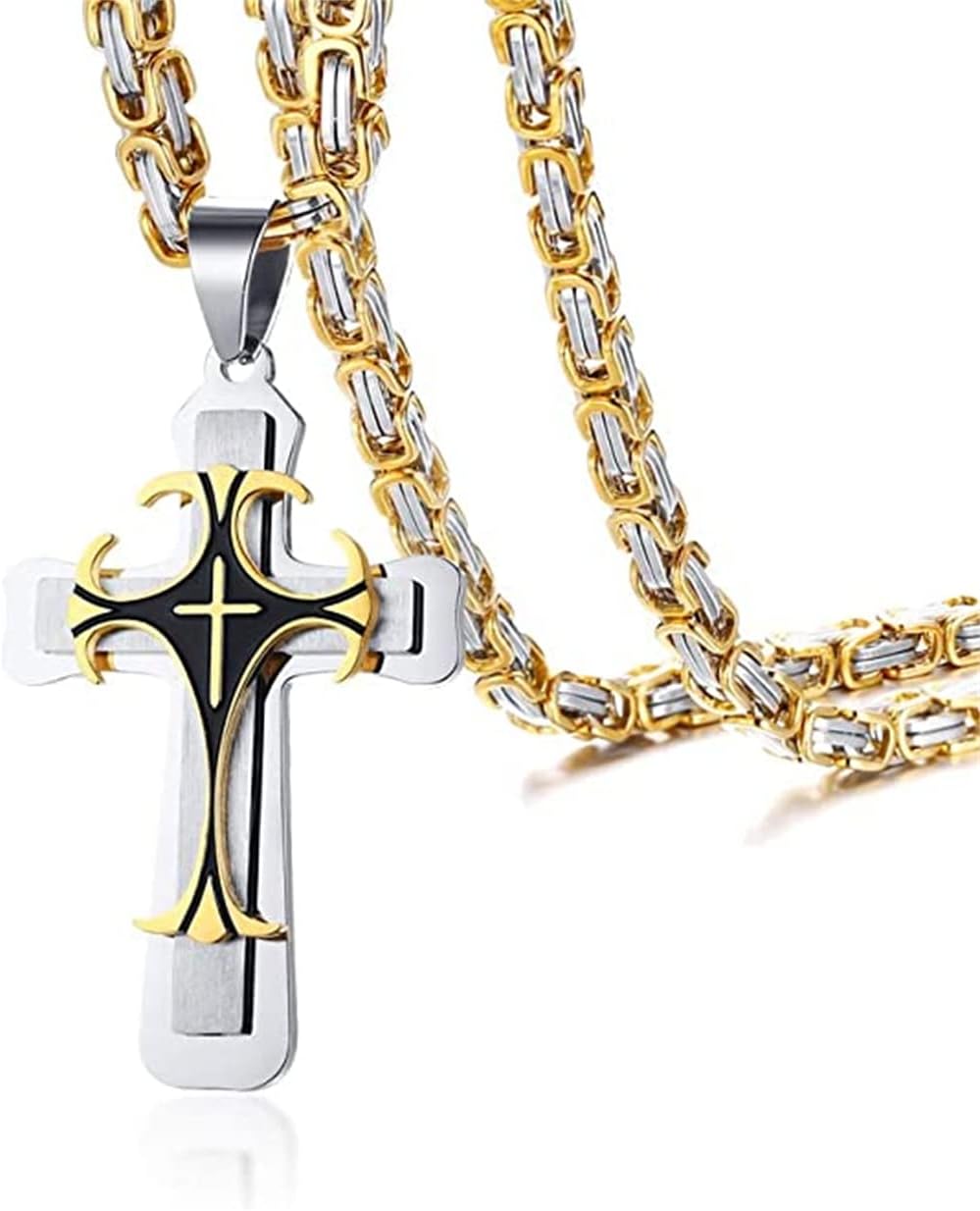 JTTBIGV Stainless Steel Crucifix Cross Pendant Necklace Men's Cross ...