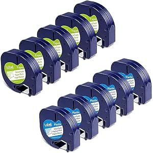 Amazon.com: 5 Paper + 5 Plastic Compatible DYMO Letratag Refills, White Print on Black, 12mm x ...