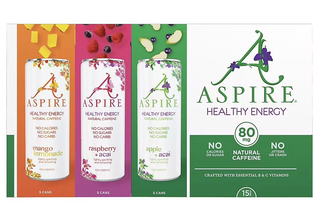 Amazon.com : Aspire Healthy Energy Drinks Variety Pack, 15 pk./12 oz ...
