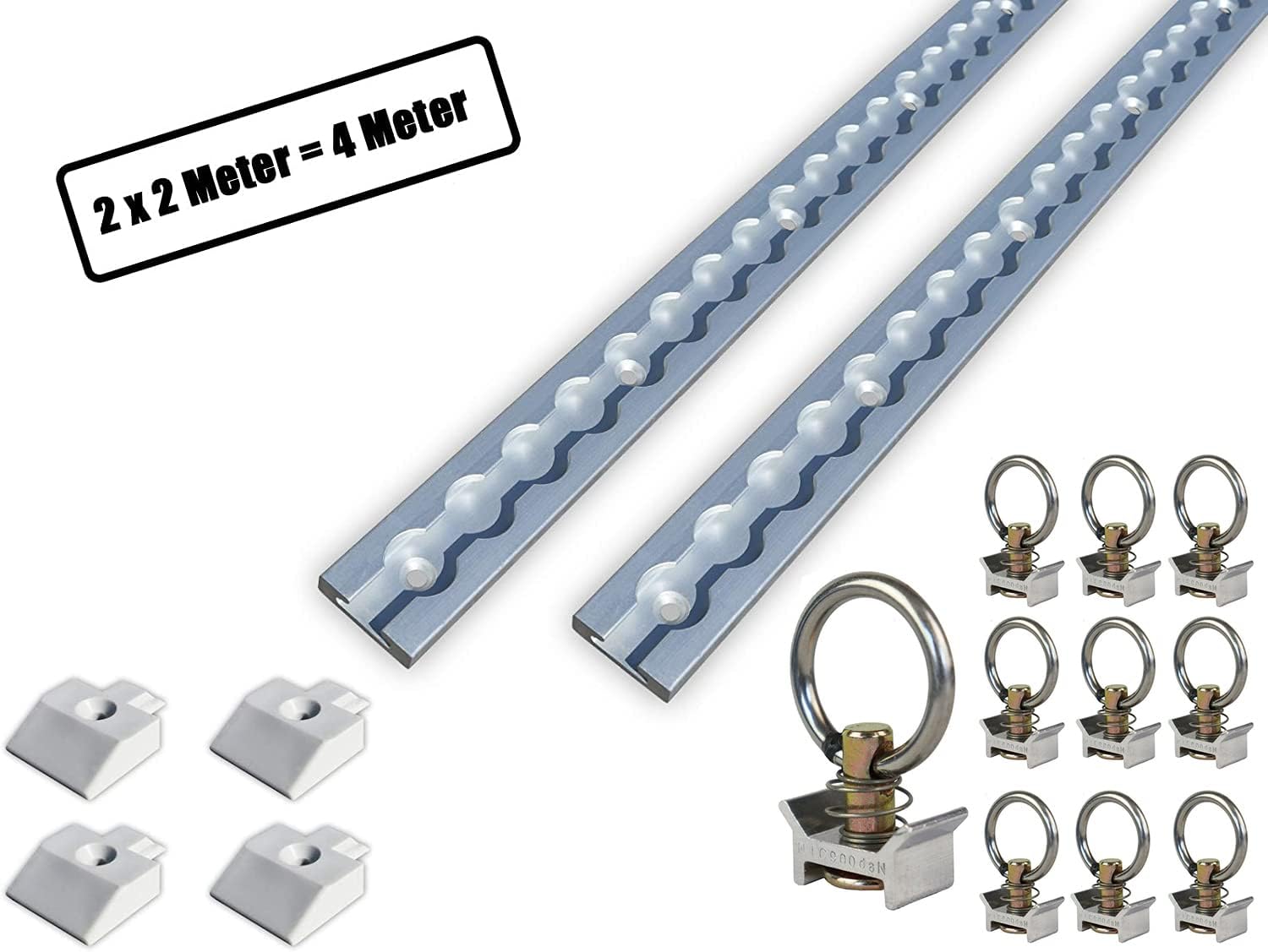NTG 2 x 2 m aluminium airline rails, lashing rails, square, with drill ...
