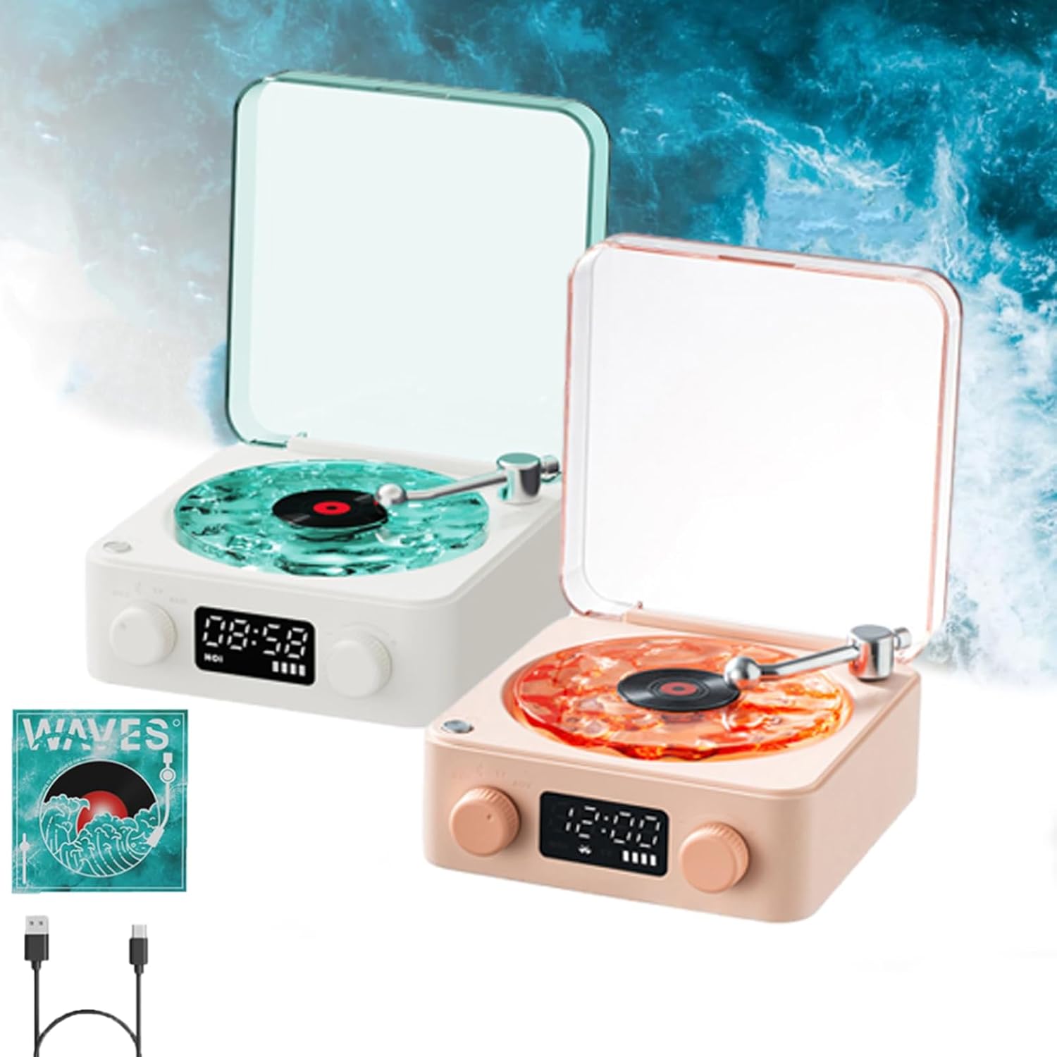 Amazon.com: Lamp Record Player, Premium Waves Retro Bluetooth Vinyl ...