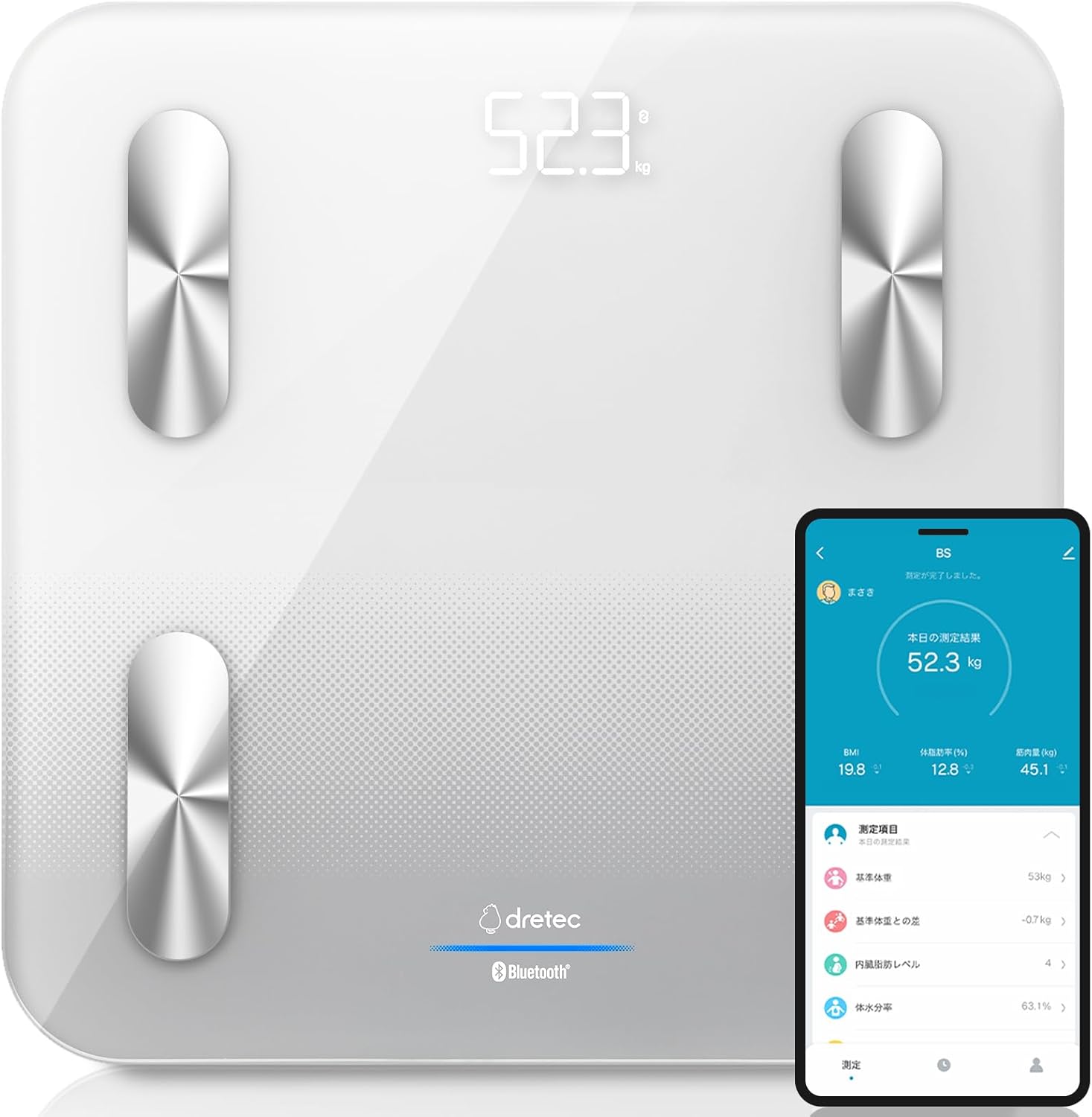 Amazon | dretec(ドリテック）体重･体組成計 Dr.SCAN connect [ユーザー共有最大10人･離れた家族の見守り活用に] スマホ連動 アプリで自動データ管理 11項目を ...