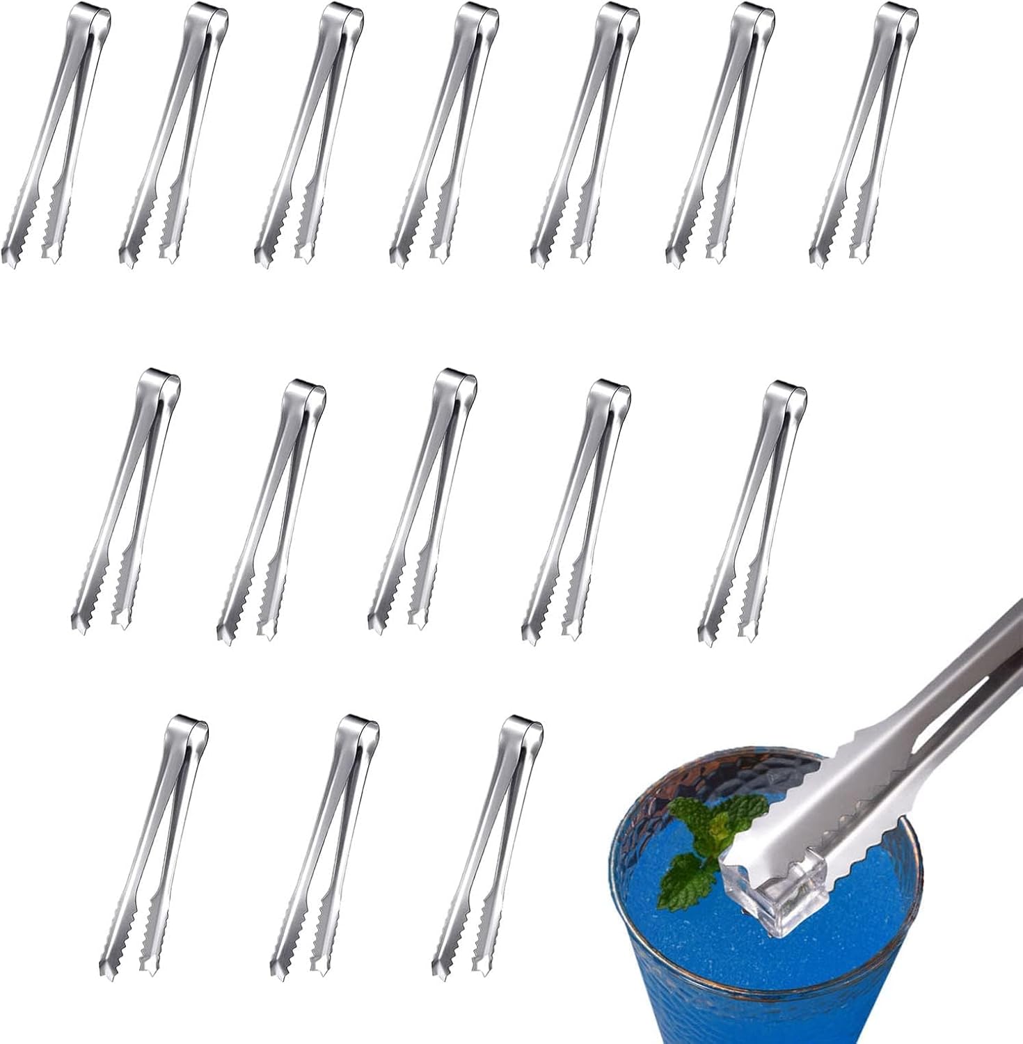 15 Pcs Stainless Steel Ice Tongs,Kitchen Tongs,Wedding, Party,Mini ...