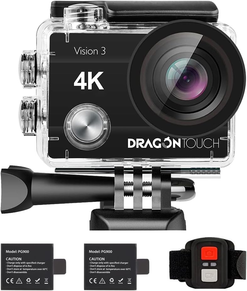 Amazon.com : Dragon Touch 4K Action Camera 20MP Vision 3 Underwater ...