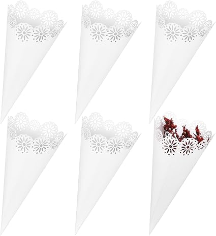 Amazon.com: Yinsun 60pcs Wedding Confetti Cones White Hollow Paper Cone ...