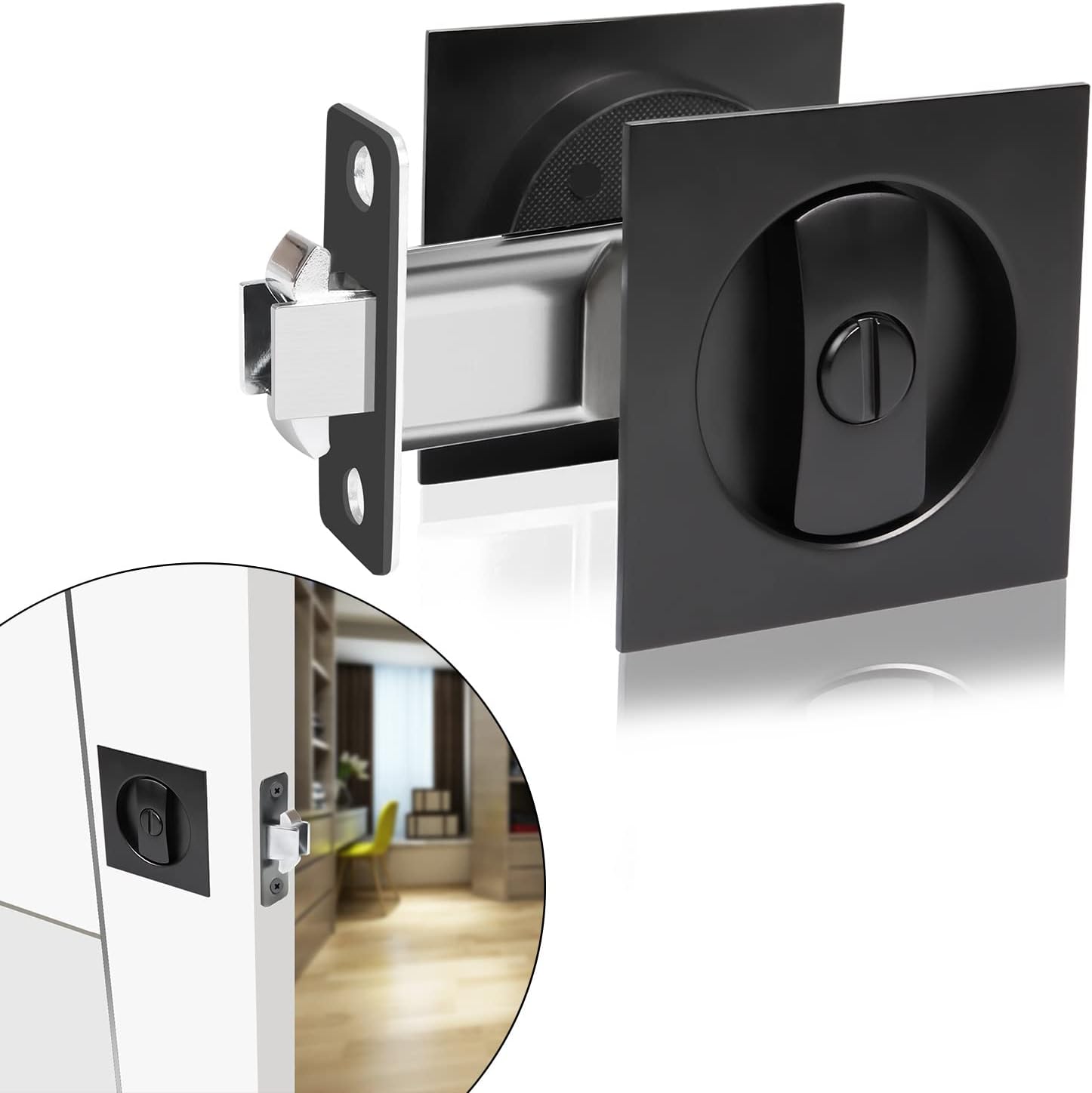 Pocket Door Lock Hardware Lock Black, Square Contemporary Privacy ...