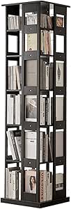 360° Rotating Bookshelf 5/6 Tier Standing Bookcase Wooden Bookshelves ...