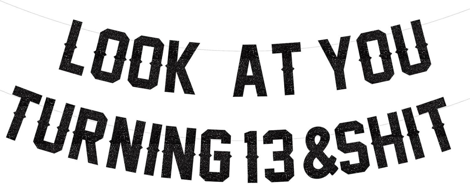 Amazon.com: Happy 13th Birthday Banner,Glitter Black 13th Birthday ...