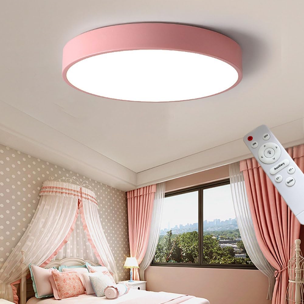 DELIPUSHI Ceiling Light with Remote - Pink 16" 24w Led Flush Mount ...