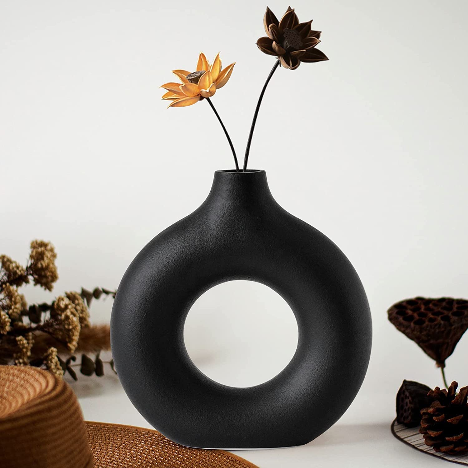 Buy NAVINYA Black Ring Vase | Flower Vase | Pampas Grass Vase | Ceramic ...