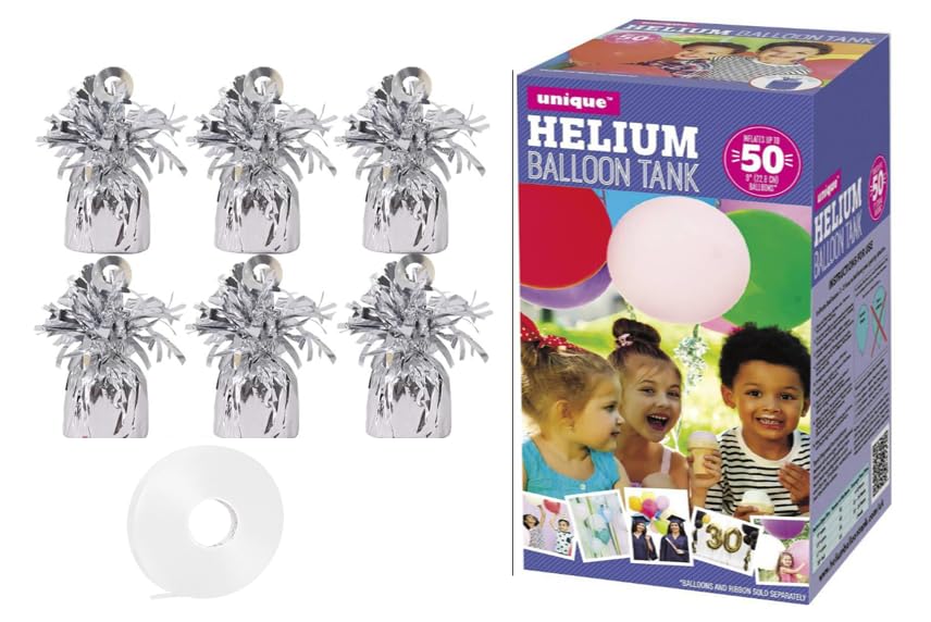 Large helium balloon canister with 6 silver balloon weights - Canister ...