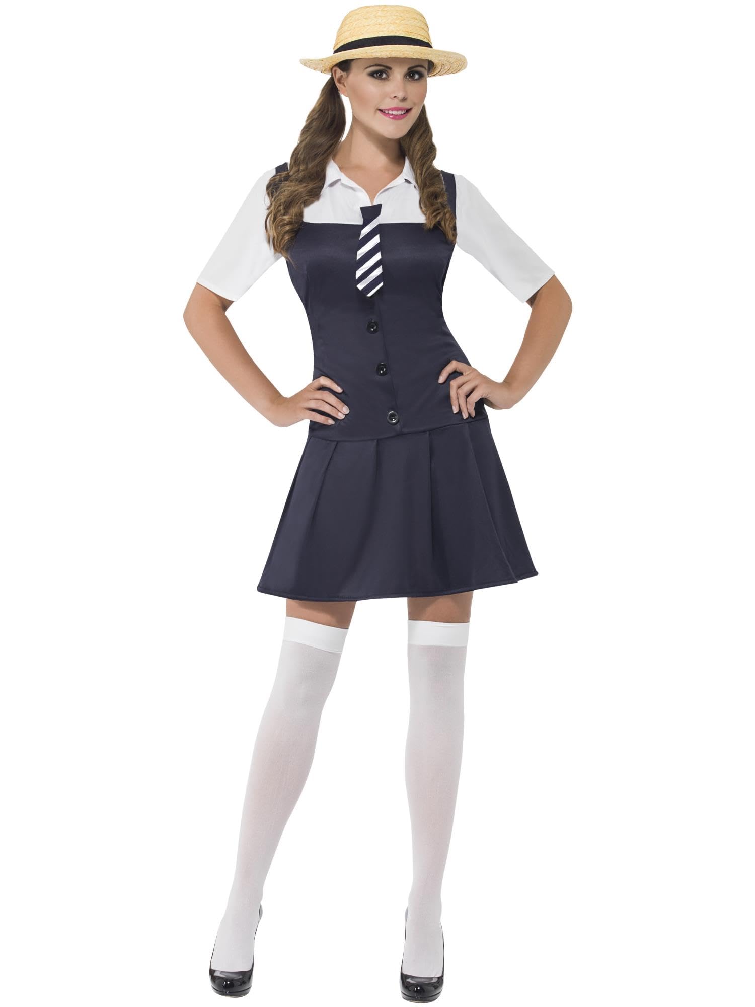 Smiffys School Girl Costume, Black Dress, Attached Shirt, Tie and ...