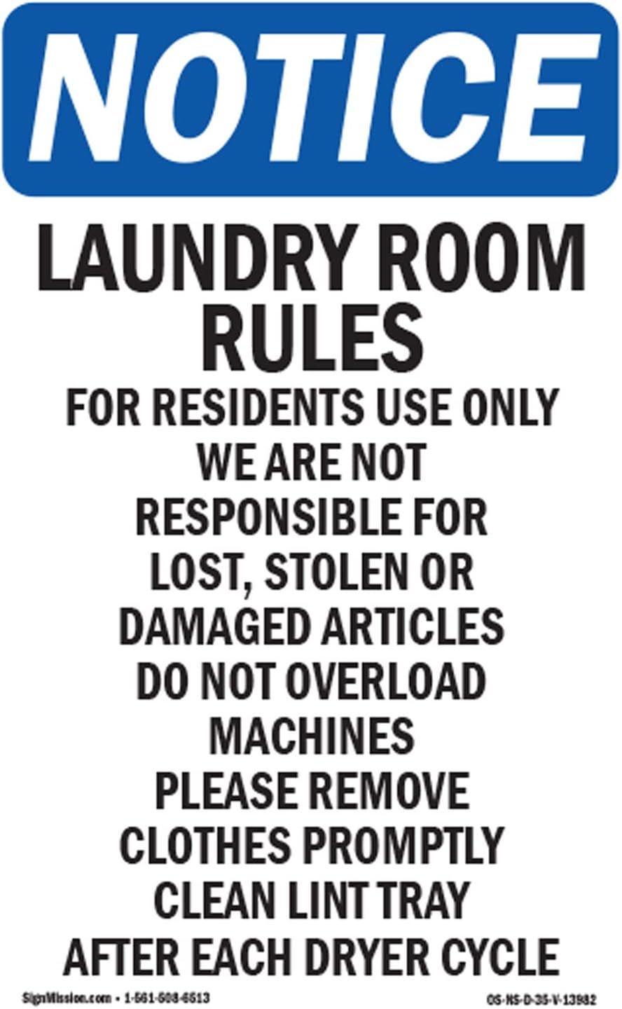 Amazon.com: OSHA Notice Signs - Laundry Room Rules for Residents | 10 ...