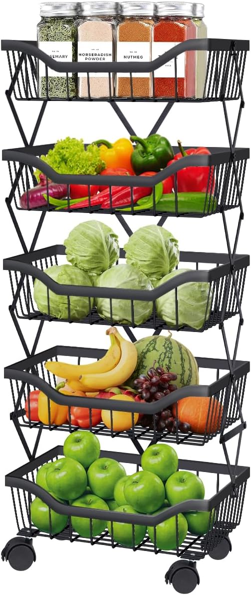 Amazon.com: Rotating Kitchen Storage Rack No Assembly, 5-Tier Metal ...