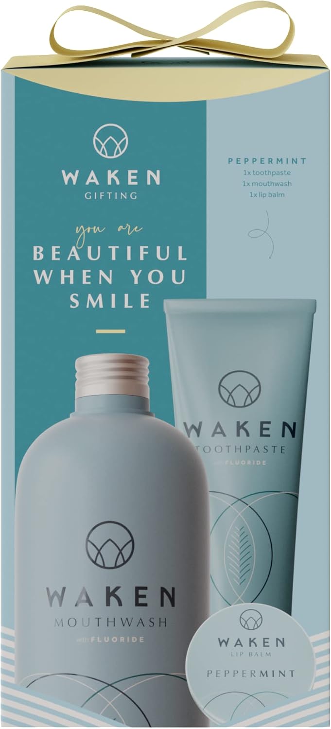 Waken Mouthcare Gift Set, Peppermint, Vegan, Fluoride Toothpaste, Fresh ...