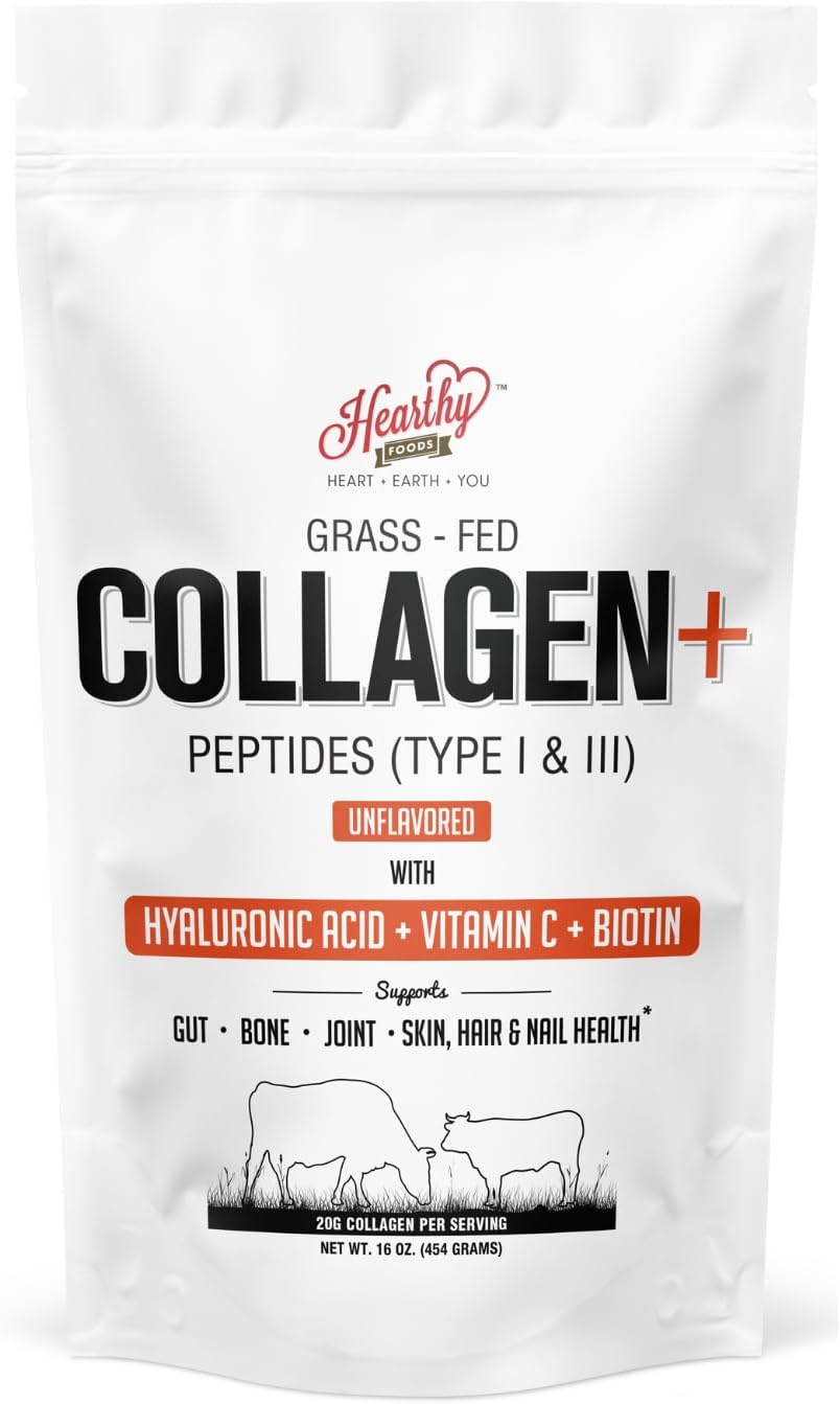 Amazon.com: HEARTHY FOODS Collagen+ Powder - 18g Protein - Hydrolyzed ...