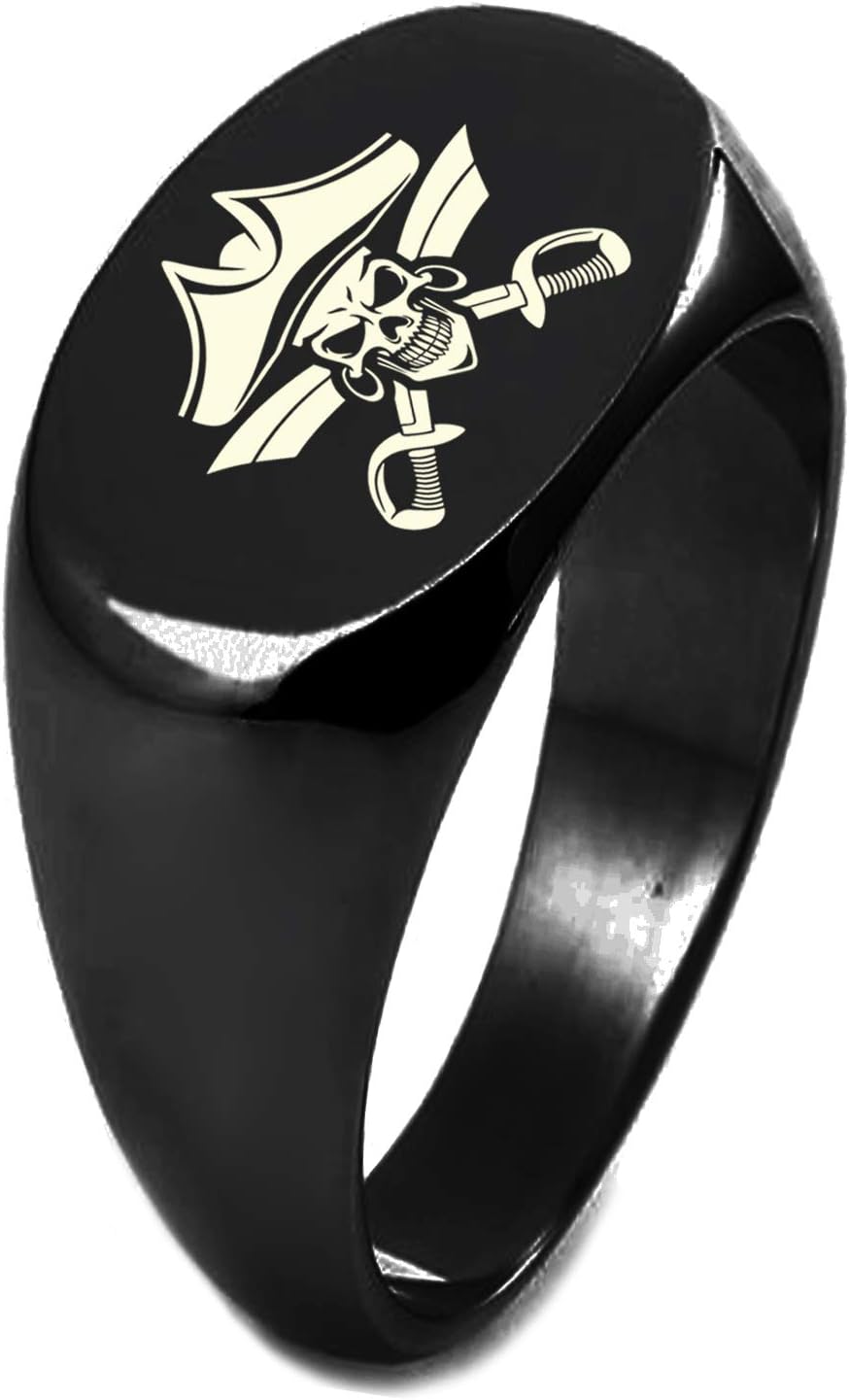 Tioneer Sterling Silver Jolly Roger Skull Pirates Cross Swords Oval ...