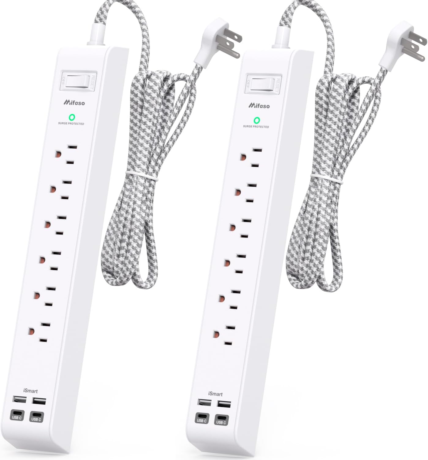 Amazon.com: PLUGTUL Power Strip Surge Protector 2-Pack - 6 Outlets & 2 ...