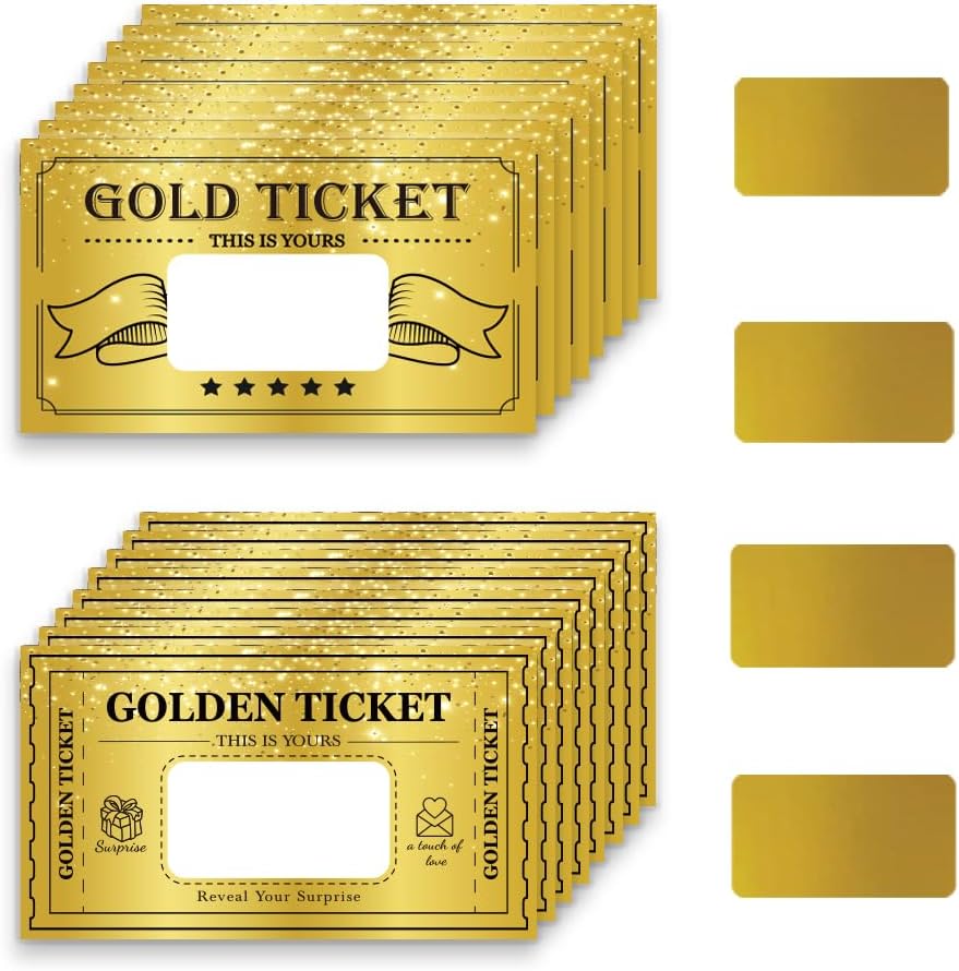 PLIGREAT 120 Pieces Golden Ticket Scratch Off Cards, Blank Gift ...