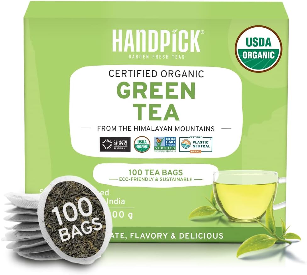 HANDPICK, Organic Green Tea Bags -100 Count | USDA Organic Green Tea ...