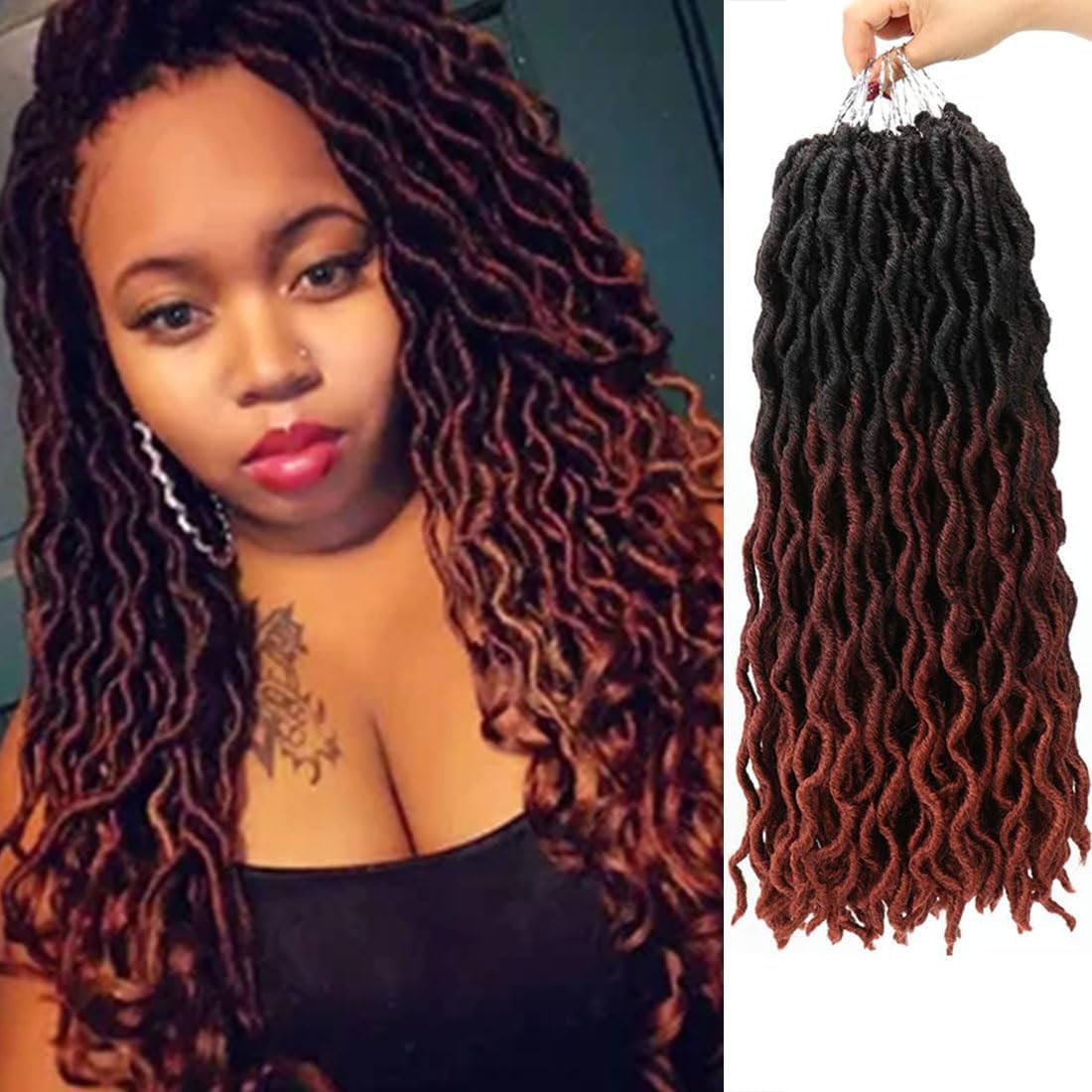 YYQXZG 18 Inch Goddess Faux locs Crochet Hair Soft Gypsy Locs Wavy ...