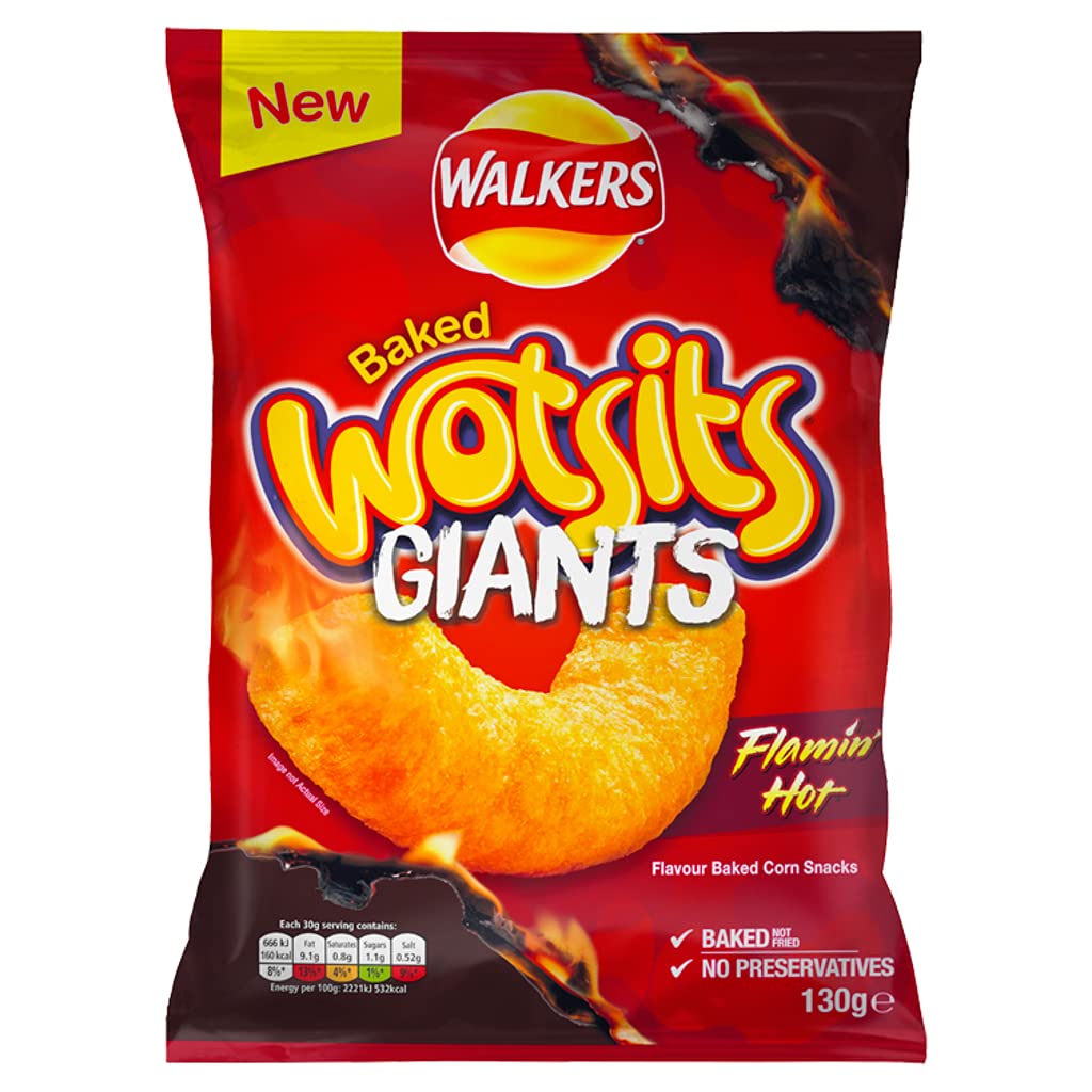 Walkers Wotsits Giants Sweet and Spicy Flamin Hot, Red, 130 g (Pack of ...
