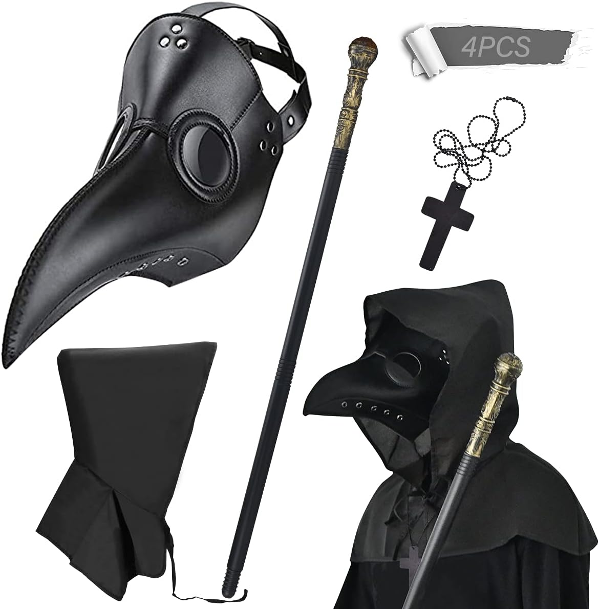 BUUFAN 4PCS Plague Bird Doctor Mask PU Leather Long Nose Beak Mask with ...