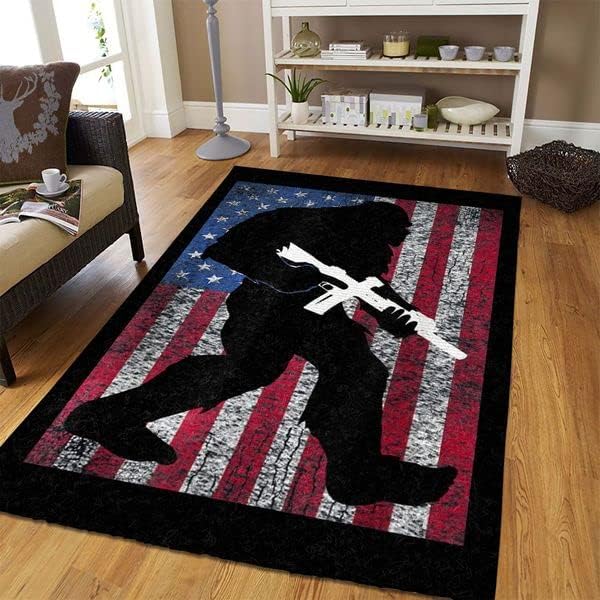 Amazon.com: Bigfoot Area Rug - Black Bigfoot Vintage US Flag Area Rug ...