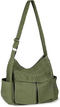 Amazon.com | Canvas Messenger Bag, Multi-pockets Casual Canvas Tote for College Large Crossbody ...