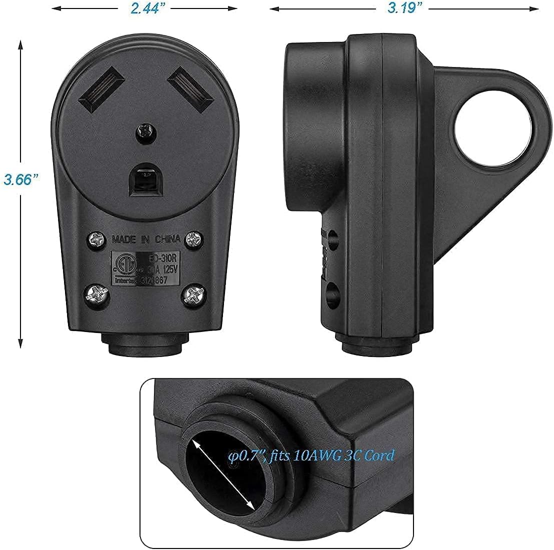 Veepeak 30 Amp RV Plug Receptacle Set - Power Cord End Replacement 125V ...