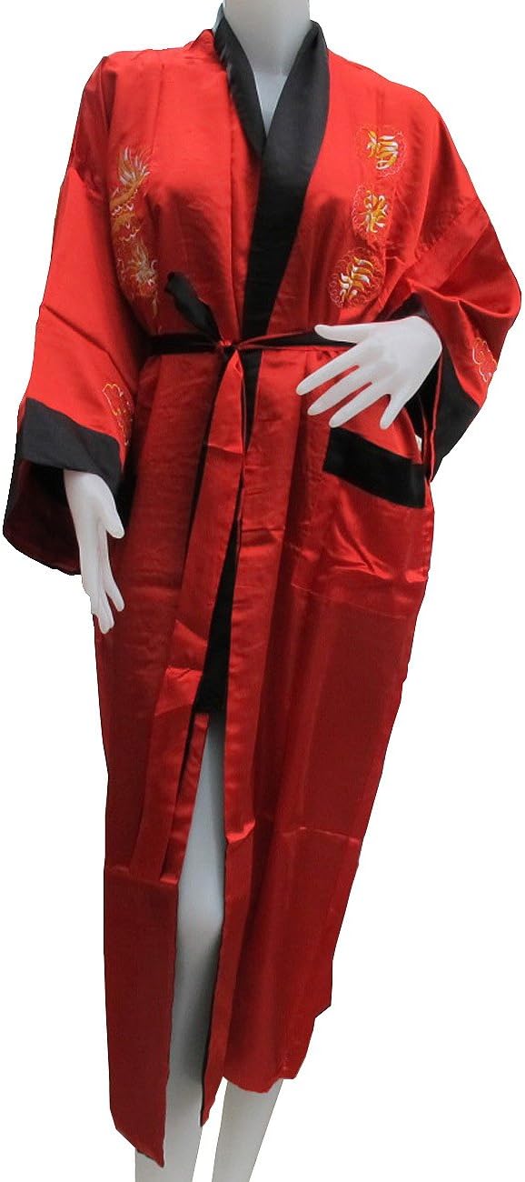 Amazon.com: Two Sided Chinese Red Silk Dragon Robe : Clothing, Shoes ...