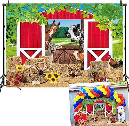 Amazon.com : PGSWEER 7x5ft Farm Party Backdrop Red Barn Backdrop Straw ...