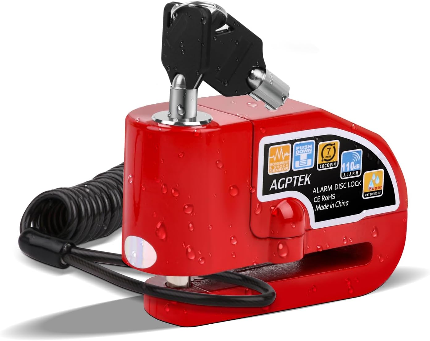 Amazon.com: Disc Lock Alarm with 5FT Reminder Cable, AGPTEK 110db Anti ...