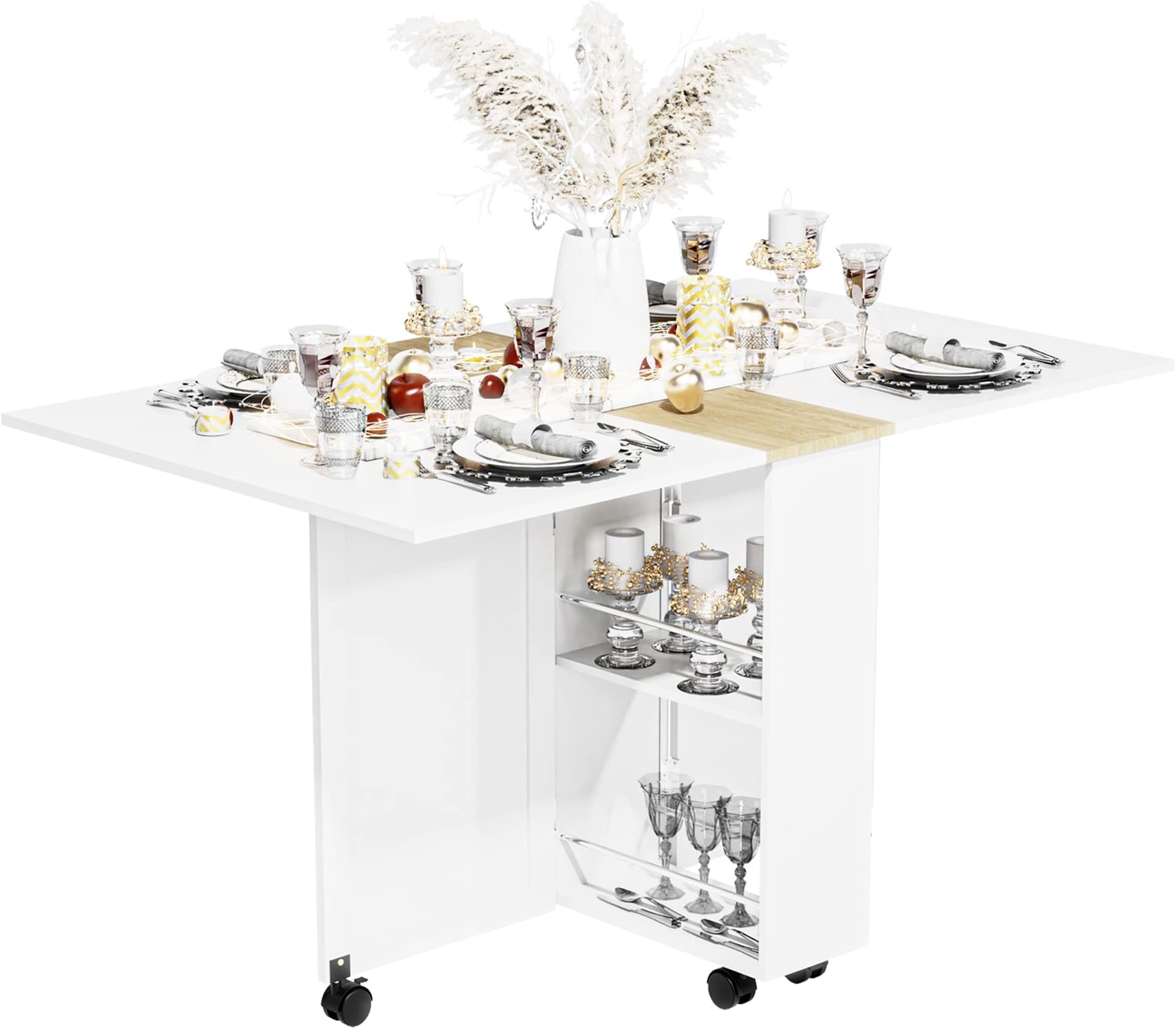 Amazon.com - LAKIQ Solid Wood Folding Dining Table with Storage ...