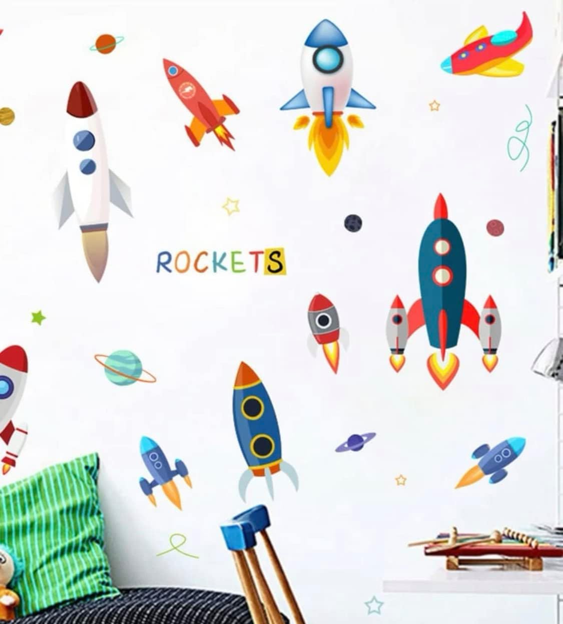 ufengke Colorful Rockets Wall Stickers Outer Space Planets Wall Art ...