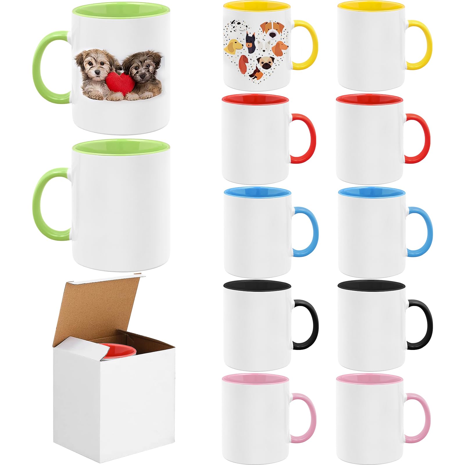 12 Pcs Sublimation Mugs, 11 oz Porcelain Sublimation Coffee Mugs Bulk ...