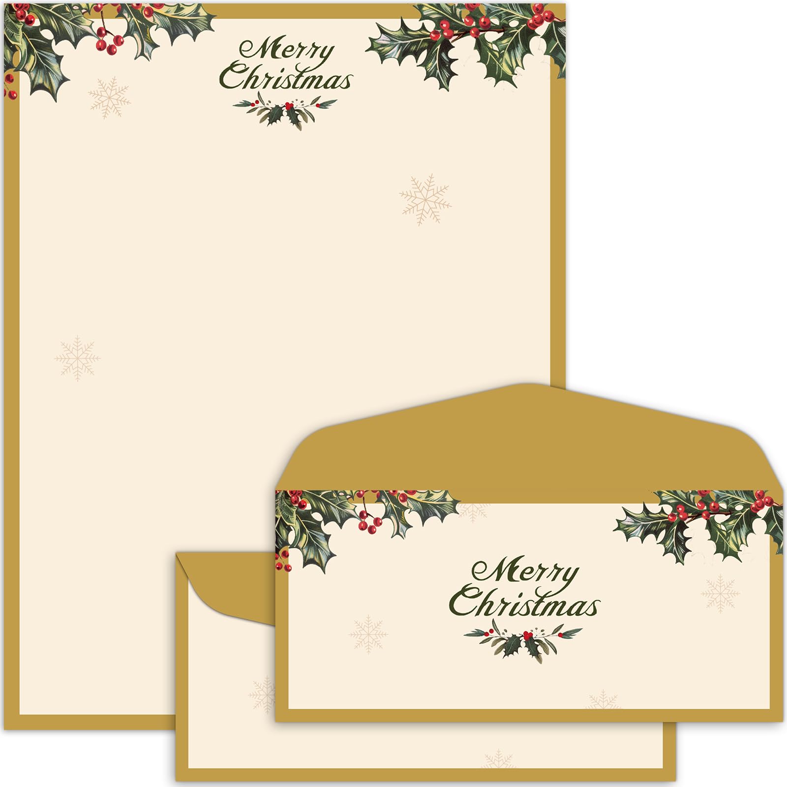 Amazon.com : Lonfliness 50 Sets Vintage Christmas Holly Letterhead with ...