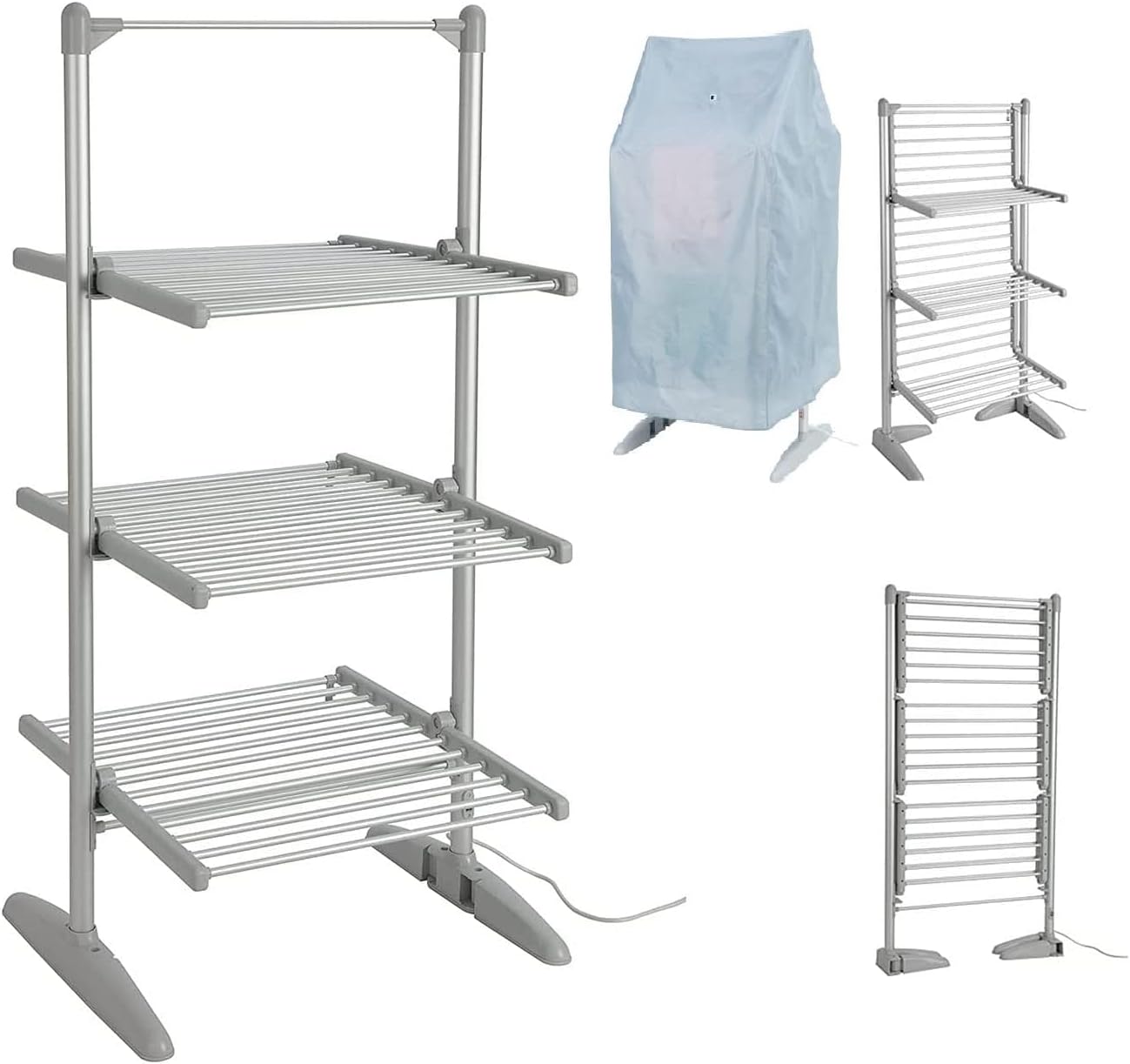 DWD Electric Heated 300w Clothes Airer 3-Tier Foldaway Indoor Rack WITH ...