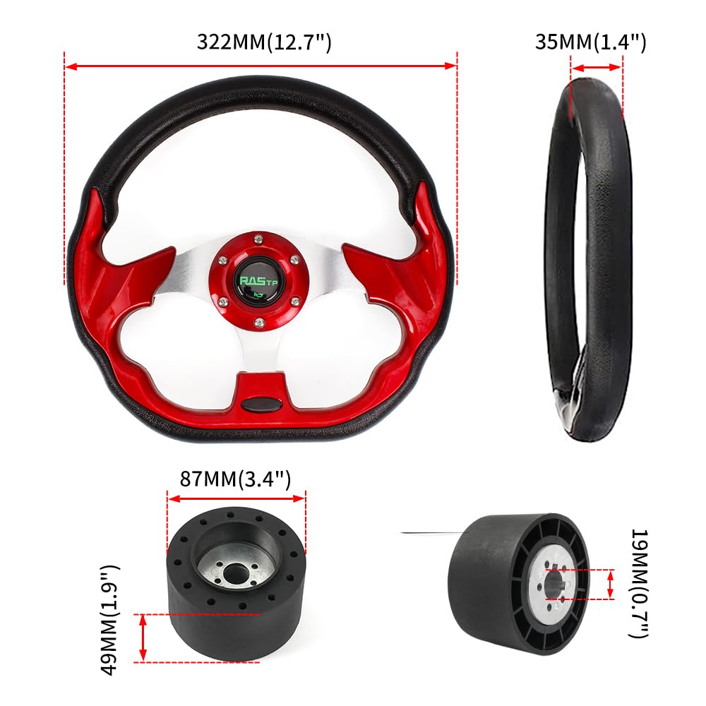RASTP 12.5 Inch Boat Steering Wheel with 3/4â€œ Axle Marine Steering ...