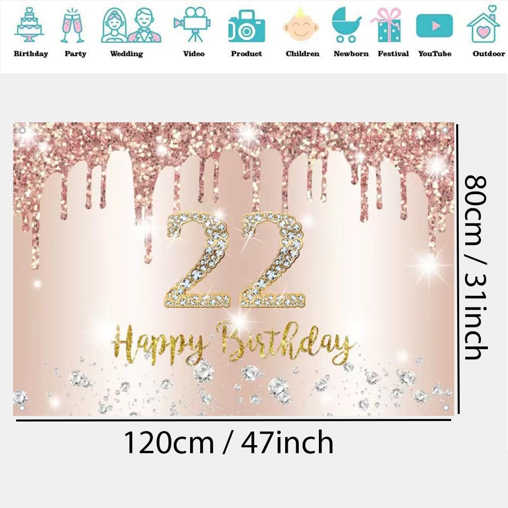 22nd Birthday Decoration Women, 22th Birthday Decoration Rose Gold ...