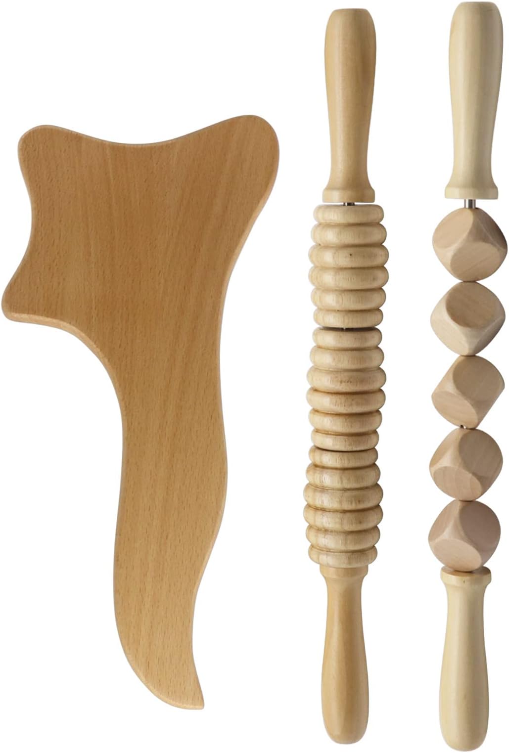 Amazon.com: Natural Wooden Massage Tool Set of 8 - Wood Rollers for ...