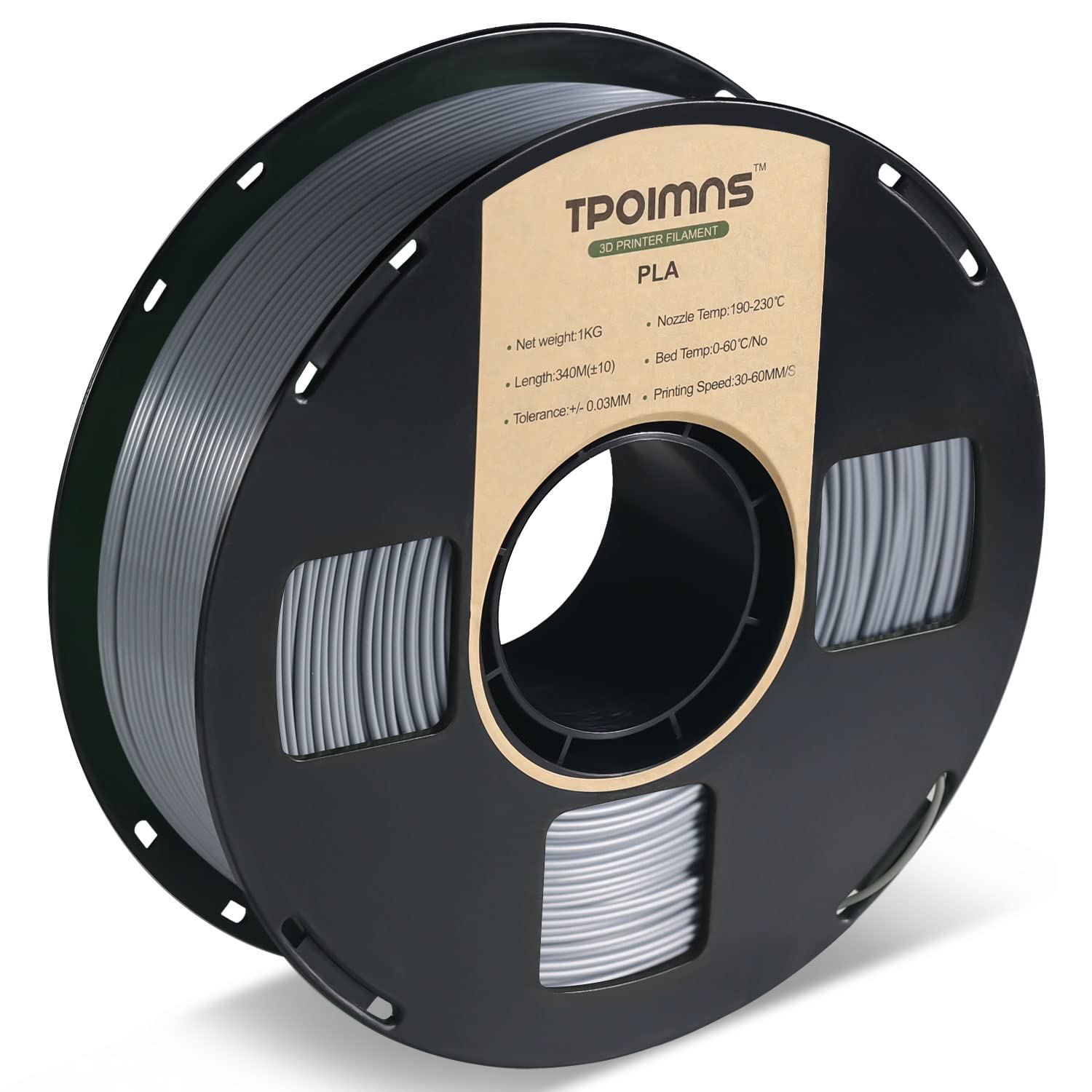 TPOIMNS PLA Filament 1.75mm, Grey PLA 3D Printer Filament,1kg spool (2 ...