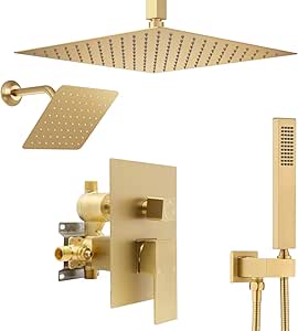 NPYSVSSS Shower System Dual Shower Heads with 12" Ceiling Mounted Rain Shower Head & 6" Wall ...