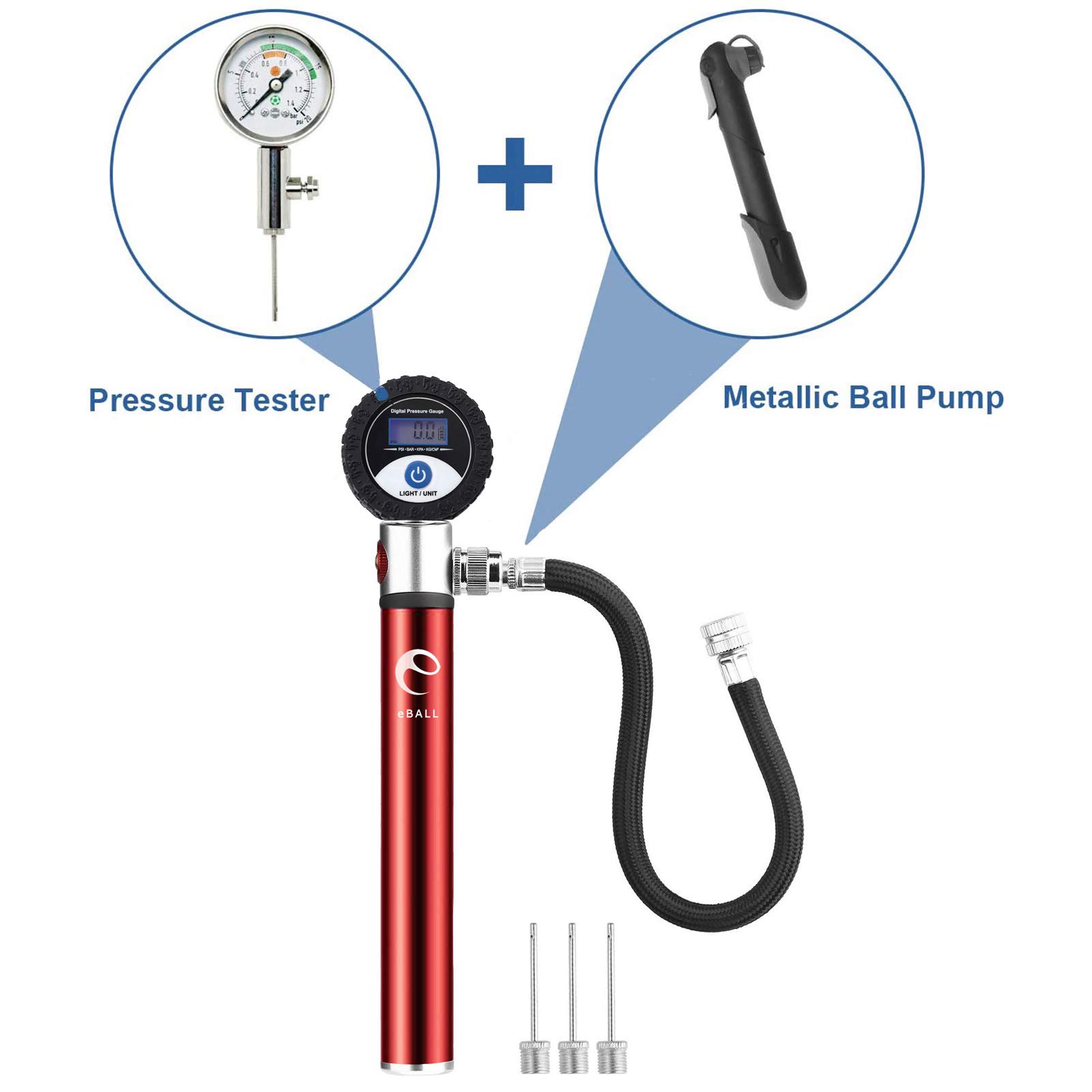 Buy Ball Pump with Digital Pressure Gauge, Sports Ball Hand Pump with ...