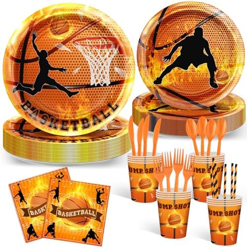 Amazon.com: Domensi 200 Pcs Basketball Party Supplies Tableware Set for ...