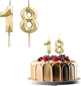 JEKUGOT 18th Birthday Candles for Cakes, Number 18 Candle, Gold Candle ...