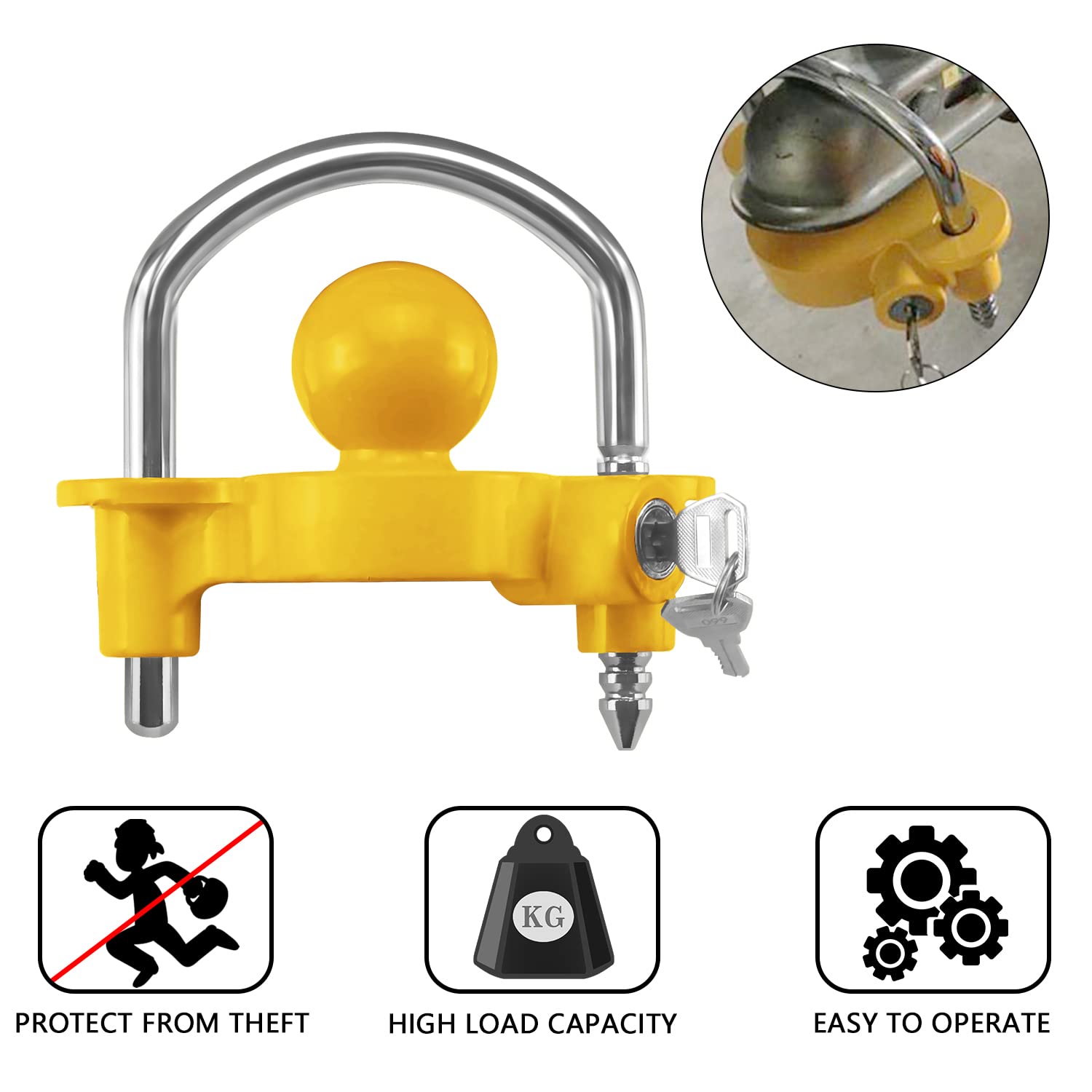 Funmit Trailer Lock Universal Coupler Ball Lock Fits 1-7/8", 2", and 2 ...
