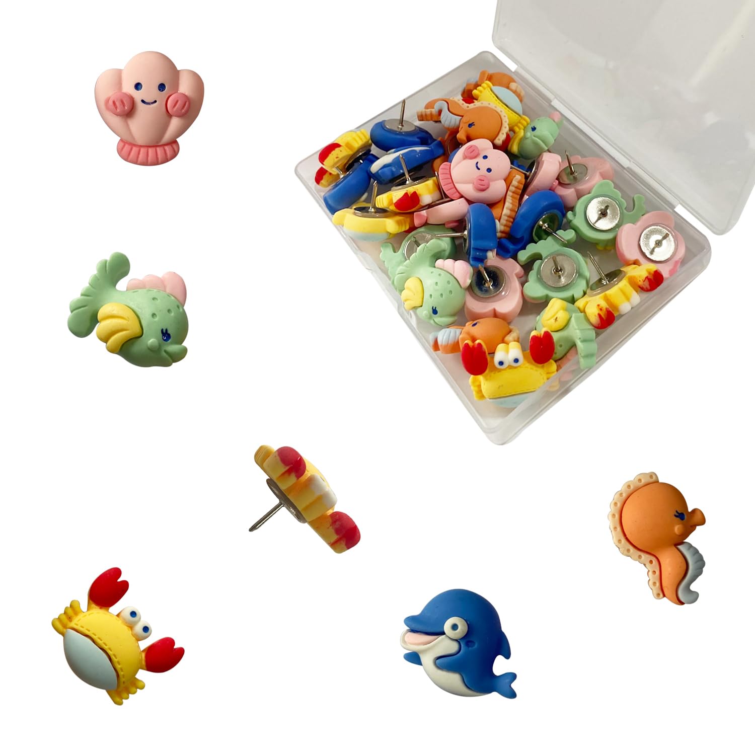 Amazon.com: 30 Pcs Animal Push Pins Cute Ocean Push Pins for Cork Board ...